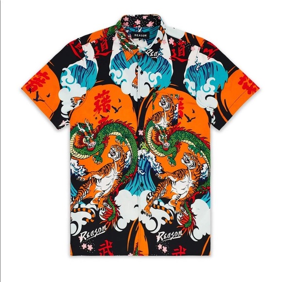 Reason | Shirts | Reason Clothing Clash Tiger Dragon Print Button Down ...